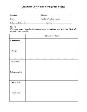 Fillable Online Classroom Observation Form (OpenEnded) Fax Email Print ...