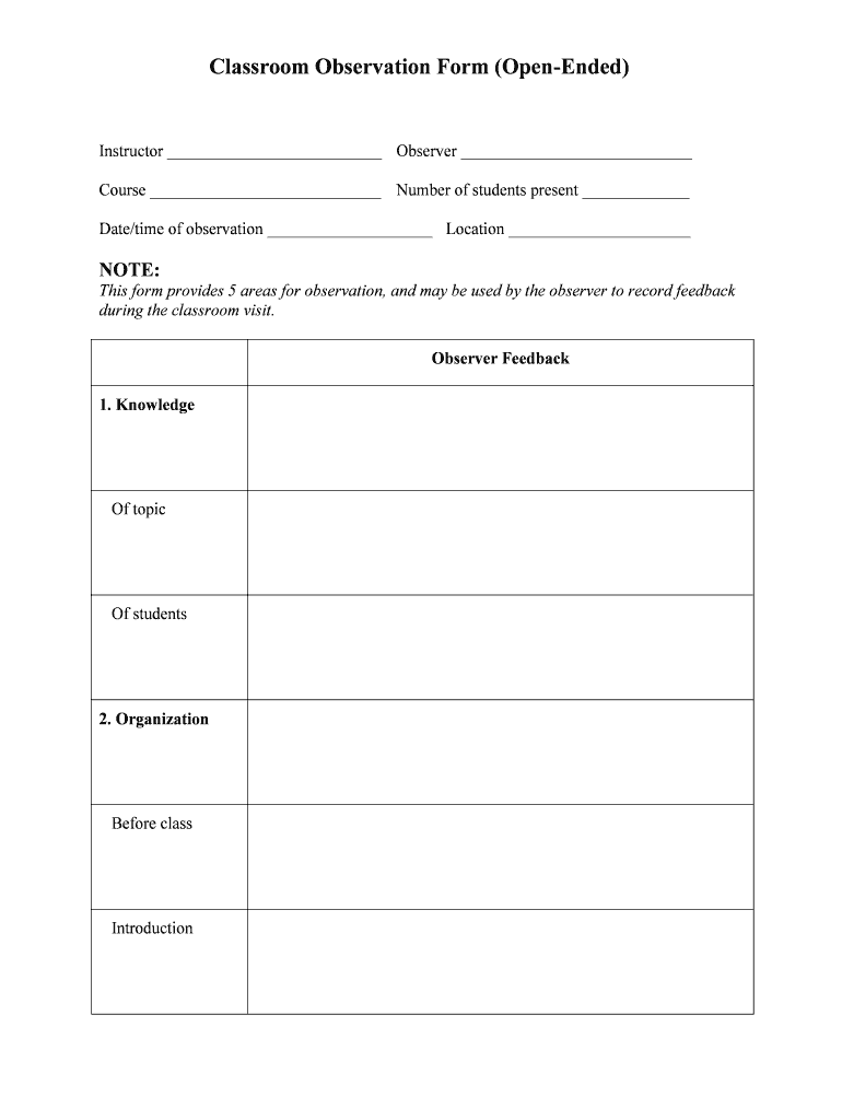 Fillable Online Classroom Observation Form (OpenEnded) Fax Email Print ...