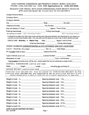 Fillable Online ohioturnpike revised OW-OD APPLICATION FORMdoc Fax ...