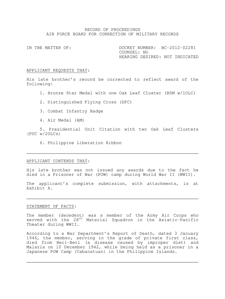 Fillable Online boards law af AIR FORCE BOARD FOR CORRECTION OF ...