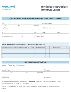 Fillable Online BEligibleb Dependent bApplicationb - Florida Blue Fax ...