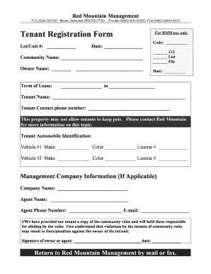 Fillable Online Tenant Registration Form - rmmazcom Fax Email Print ...