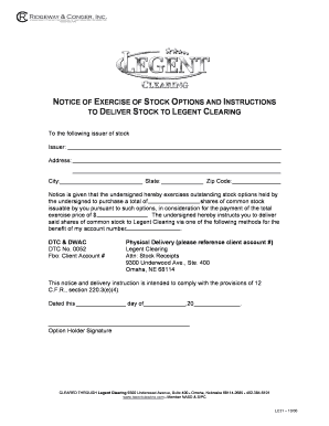 Fillable Online NOTICE OF EXERCISE OF STOCK OPTIONS AND INSTRUCTIONS TO ...