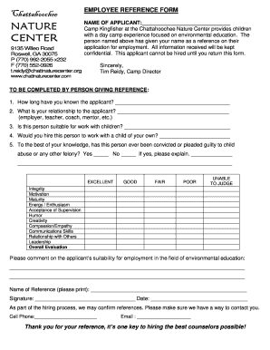 Fillable Online Employee Reference Form - Chattahoochee Nature Center Fax Email Print - pdfFiller