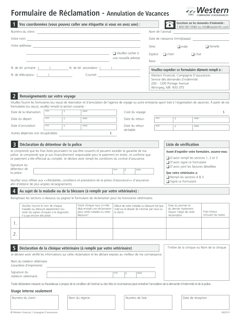 Remplissable En Ligne Formulaire de Rclamation - Annulation de Vacances Fax Email Imprimer ...
