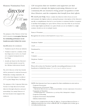 Fillable Online Honoree Nomination Form Fax Email Print - pdfFiller