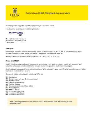 Fillable Online Calculating (WAM) Weighted Average Mark Fax Email Print ...