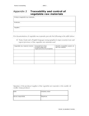 Fillable Online Traceability and control of vegetable raw materials Fax ...