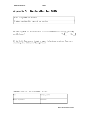 Fillable Online Declaration for GMO - ecolabeldk Fax Email Print ...