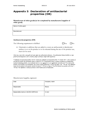 Fillable Online Appendix 5 Declaration of antibacterial properties O8 ...