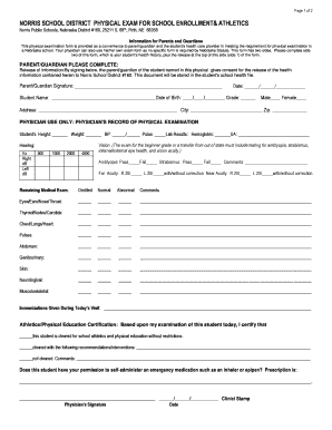 Fillable Online PHYSICAL EXAMINATION RECORD FOR SCHOOL ENROLLMENT AND ...