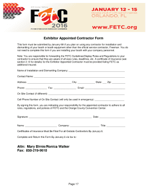 Fillable Online fetc Exhibitor Appointed Contractor Form - fetcorg Fax ...