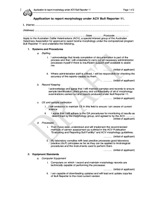Fillable Online Application to report morphology under ACV Bull ...