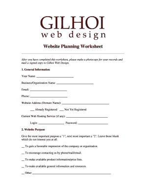 Fillable Online Website Planning bWorksheetb - Gilhoi Web Design Fax ...