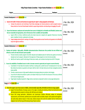 Fillable Online PolicyProject Review Committee Project Review Worksheet ...