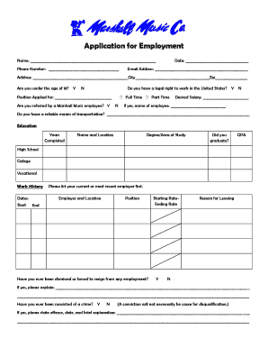 Fillable Online Application for Employment - Marshall Music Co Fax ...
