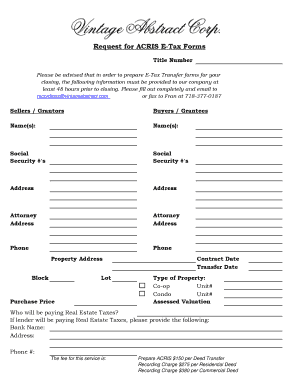 Fillable Online Request for ACRIS E-Tax Forms - Vintage Abstract Home ...