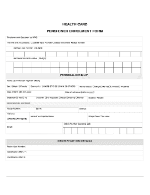 Fillable Online ehf telangana gov HEALTH CARD PENSIONER ENROLMENT FORM ...