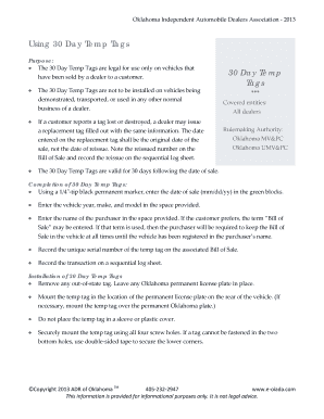 Fillable Online Using 30 Day Temp Tags Fax Email Print - pdfFiller