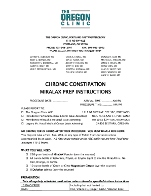 Fillable Online CHRONIC CONSTIPATION MIRALAX PREP INSTRUCTIONS Fax ...
