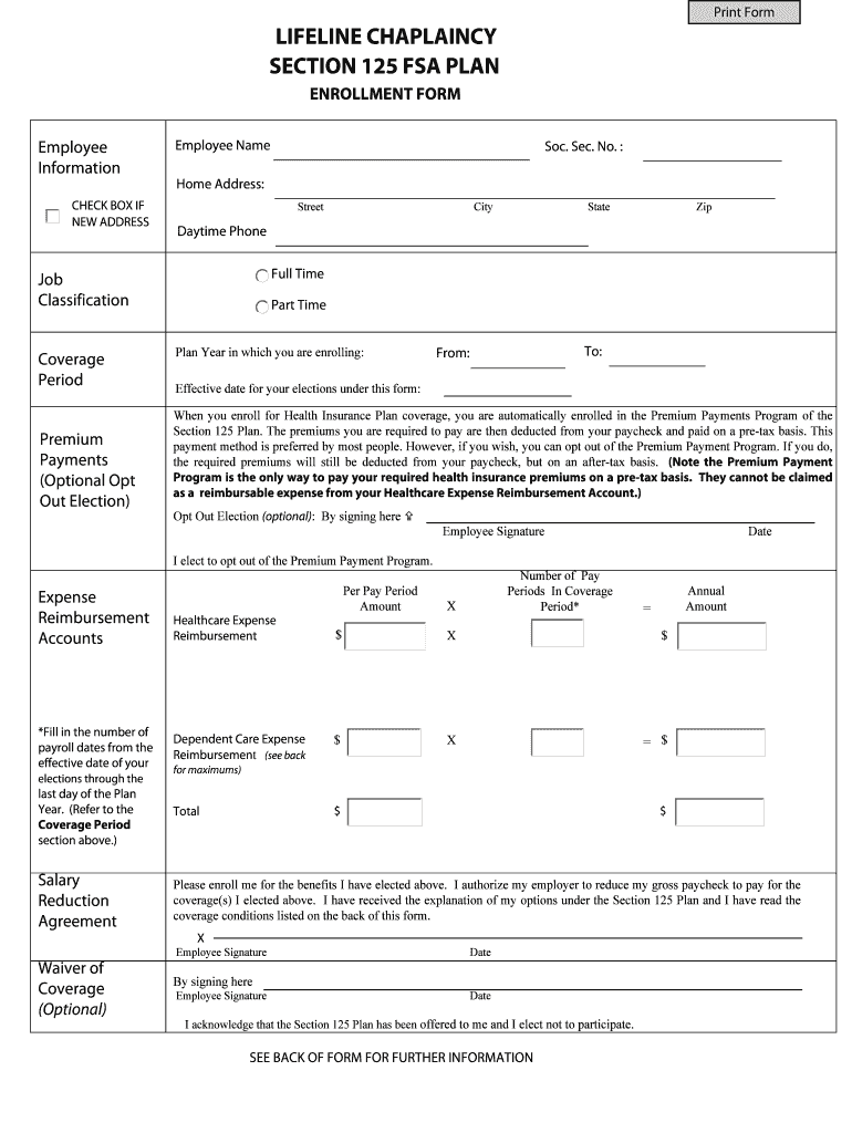Fillable Online lifelinechaplaincy LIFELINE CHAPLAINCY SECTION 125 FSA ...