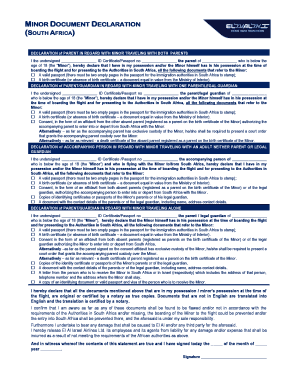 Fillable Online elal co MINOR DECLARATION SOUTH AFRICA - El Al Fax Email Print - pdfFiller