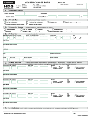 Fillable Online MEMBER CHANGE FORM HDS Use Only Date Processed ...