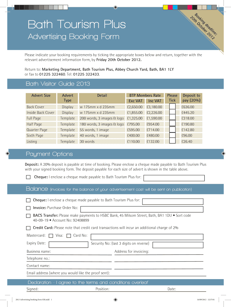 Fillable Online 2013 Advertising booking form Kr editablepdf Fax Email ...