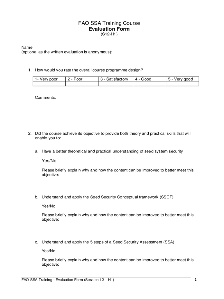 Fillable Online SSA training evaluation form Fax Email Print - pdfFiller
