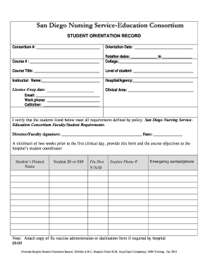 Fillable Online sdnsec STUDENT ORIENTATION RECORD Fax Email Print ...