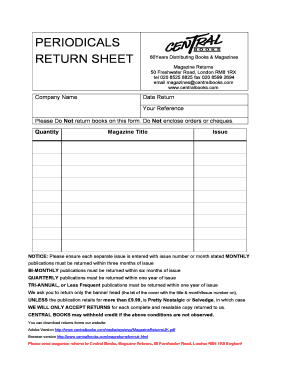 Fillable Online RETURN SHEET Fax Email Print - pdfFiller