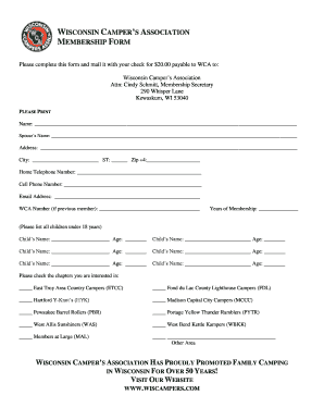 Fillable Online WISCONSIN CAMPER S ASSOCIATION MEMBERSHIP FORM Fax ...