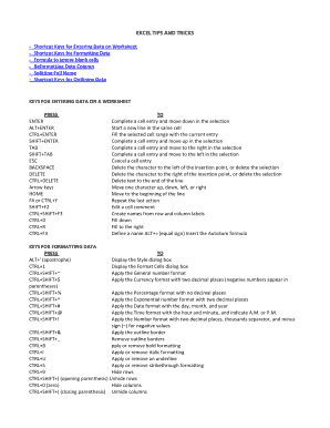 Fillable Online Shortcut Keys for Entering Data on Worksheet Fax Email ...