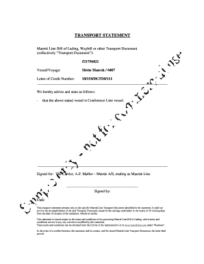 Fillable Online TRANSPORT STATEMENT Fax Email Print - pdfFiller