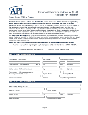 Fillable Online Individual Retirement Account IRA Request for Transfer ...