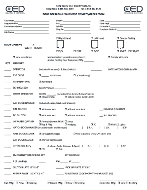 Fillable Online Door Op Equip Order Form Fax Email Print - pdfFiller