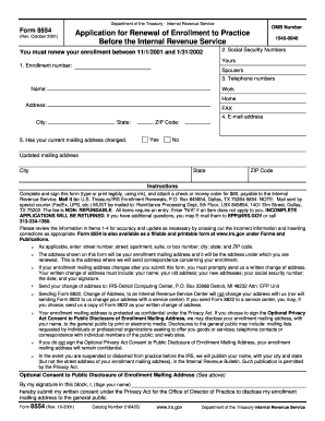 Fillable Online Form 8554 (Rev. 10-2001). Application for Renewal of ...