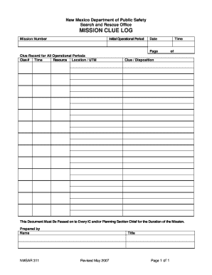 Fillable Online nmsarc NMSAR 311Clue Log.doc Fax Email Print - pdfFiller