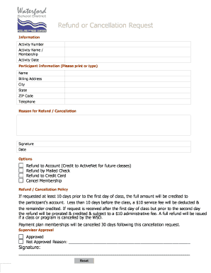 Fillable Online waterford k12 mi Refund or Cancellation Request Fax ...