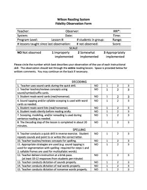 Fillable Online Wilson Reading System Fidelity Observation Form NO Fax ...