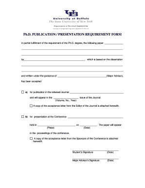 Fillable Online engineering buffalo PhD PUBLICATION PRESENTATION REQUIREMENT FORM Fax Email ...