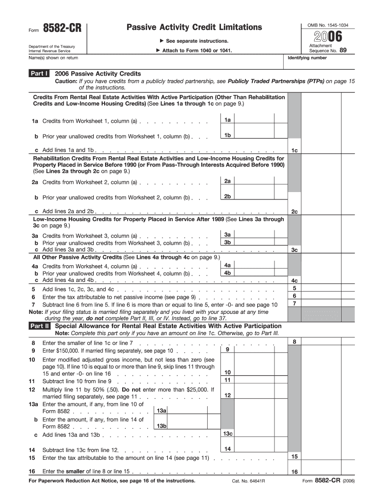 Fillable Online irsproblem 2006 Form 8582-CR - irsproblem Fax Email ...