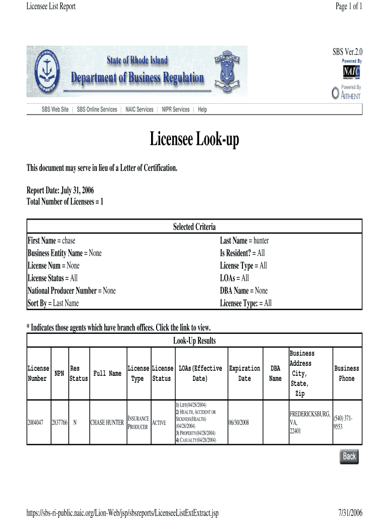 Fillable Online SBS Online Services NAIC Services NIPR Services Help ...