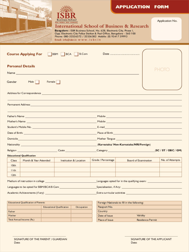 Fillable Online International School Application Form Template Fax ...