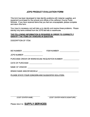 Fillable Online public jefferson kyschools JCPS PRODUCT EVALUATION FORM ...