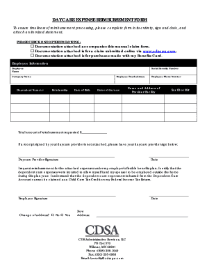 Fillable Online Reimbursement Form Daycare Generic- website and tabledoc Fax Email Print - pdfFiller