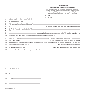 Fillable Online COMMERCIAL EXCLUSIVE REPRESENTATION - MNCAR Fax Email ...