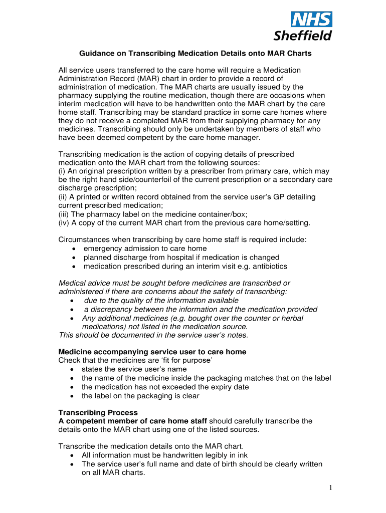 Fillable Online Guidance on Transcribing Medication Details onto MAR ...