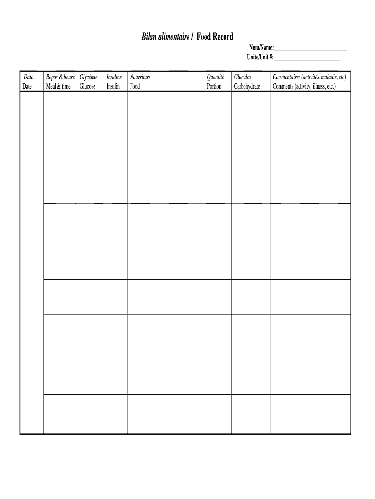 Food Record Form - Blank Fillable Template | Fill Out, Print & Download ...
