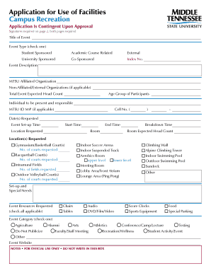 Fillable Online Application for Use of Facilities Campus Recreation ...